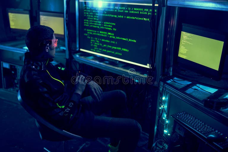 Cyber Hacker Breaks into Databases To Obtain Information Using a Computer. Stock Photo - Image ...