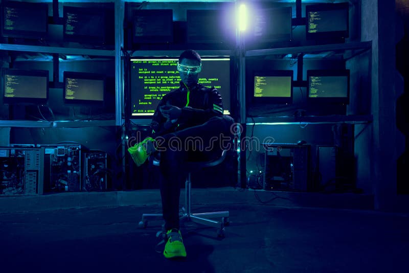 Cyber Hacker Breaks into Databases To Obtain Information Using a Computer. Stock Photo - Image ...