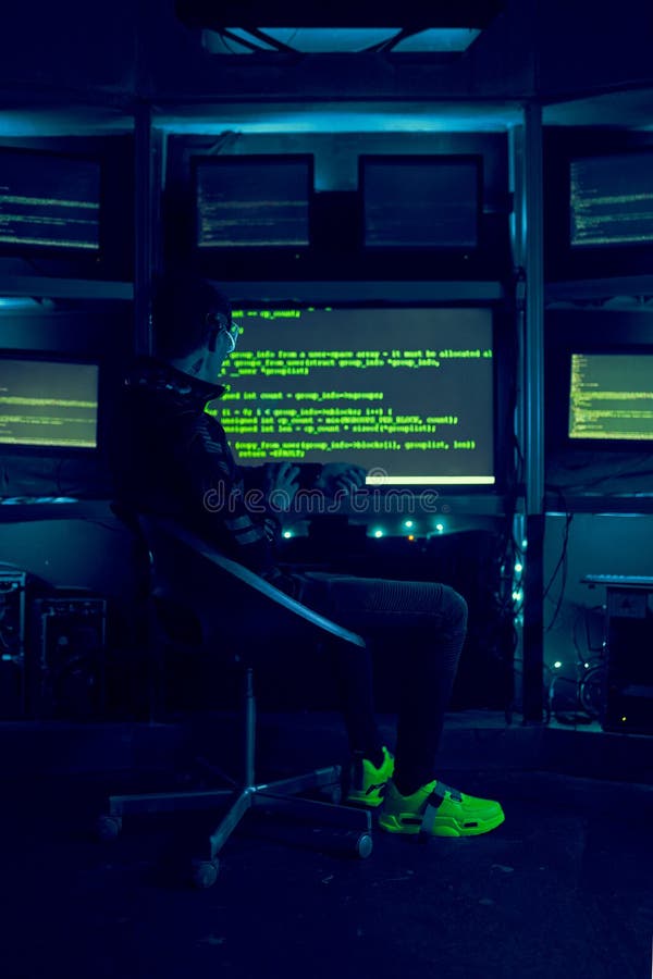 Cyber Hacker Breaks into Databases To Obtain Information Using a Computer. Stock Image - Image ...