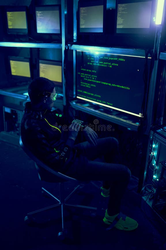 Cyber Hacker Breaks into Databases To Obtain Information Using a Computer. Stock Image - Image ...