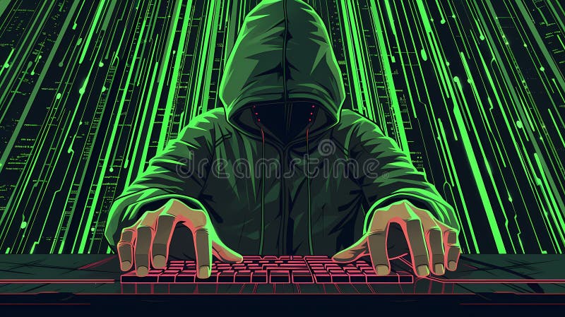 Cyber Hacker in Green Matrix AI Generative Stock Image - Image of ...