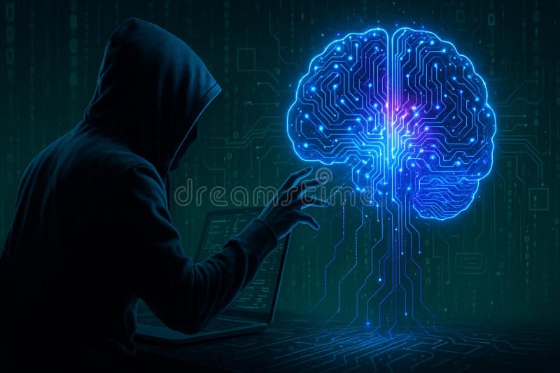 Cyber Hacker Hacking AI Brain through Neural Network Stock Image ...