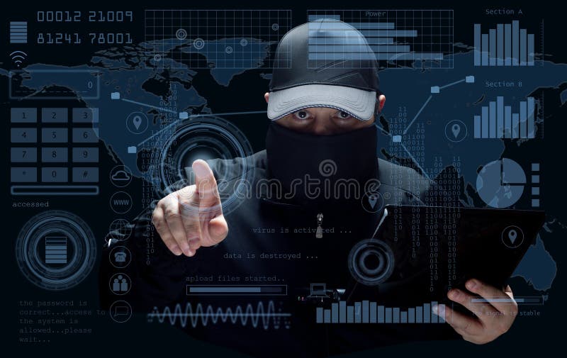 Cyber Hacker with Laptop and Digital HUD Interface Stock Image - Image ...