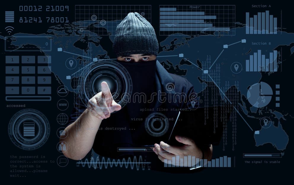 Cyber Hacker with Laptop and Digital HUD Interface Stock Photo - Image ...