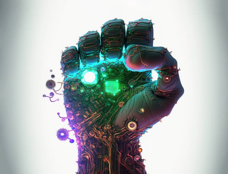 Cyber Hand with Microchips and Microcircuitry Neon Glowing, Reliable ...