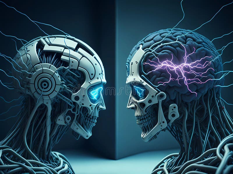 Cyber Head Colorful Brain with Wire and Cable Stock Illustration ...