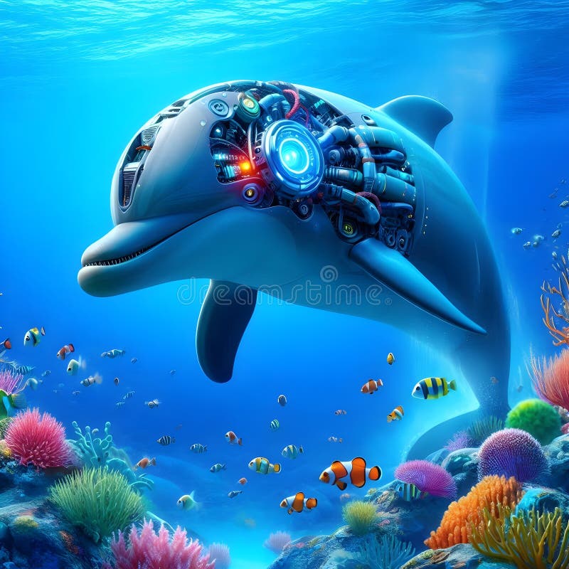 Cyber head dolphin stock illustration. Illustration of animal - 357978308