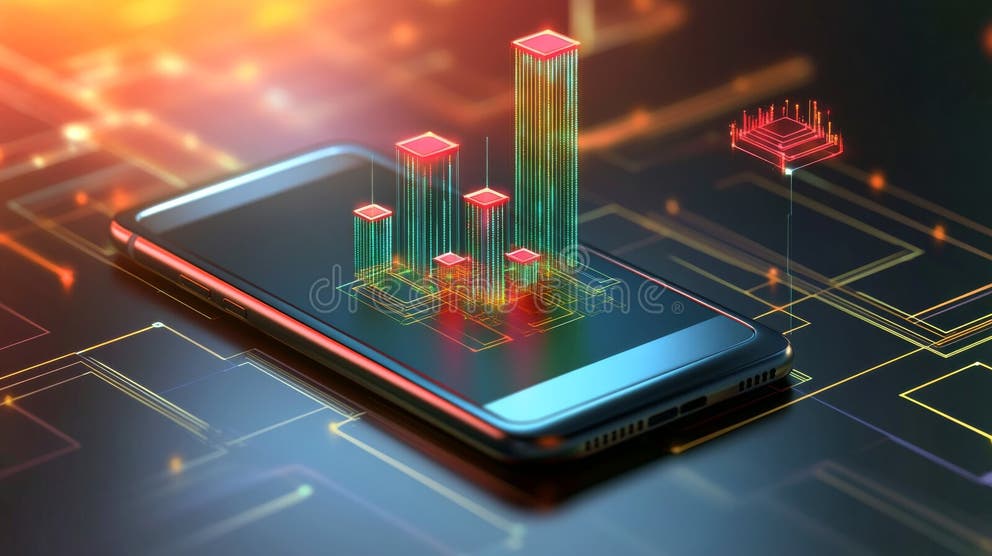 Cyber Hologram Smartphone Displaying Data Visualization in a Futuristic ...