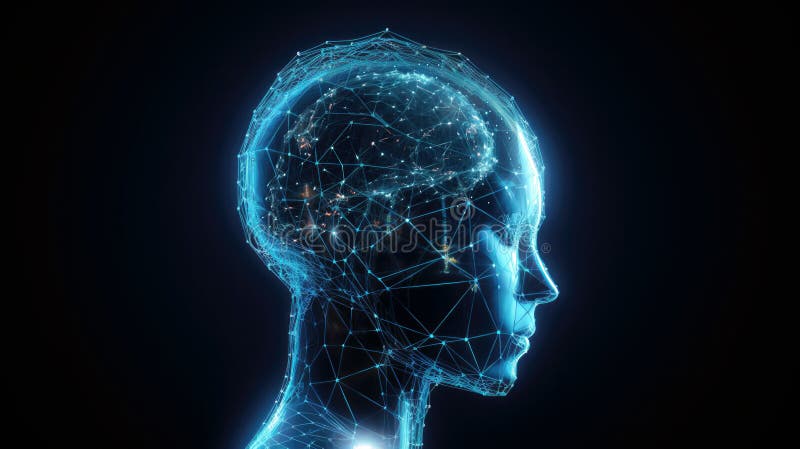 Cyber Human AI Chat GPT Chatbot Head. a Dense Network of Interconnected ...