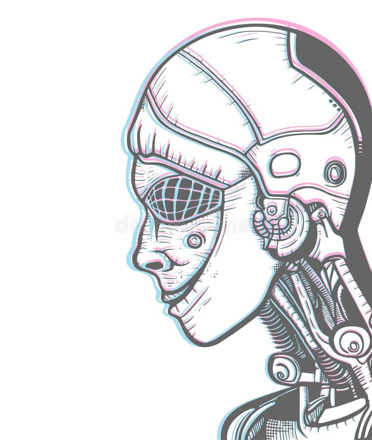 Cyber human head draw stock vector. Illustration of automation - 349985620