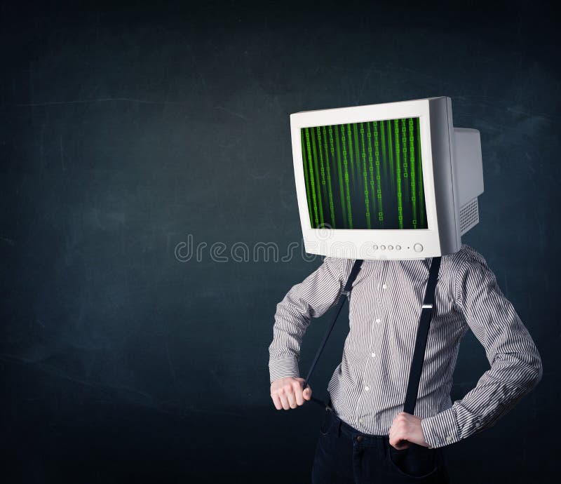Cyber Human with a Monitor Screen and Computer Code on the Display ...