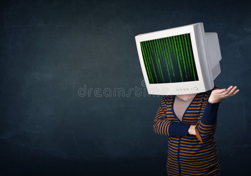 Cyber Human with a Monitor Screen and Computer Code on the Display ...