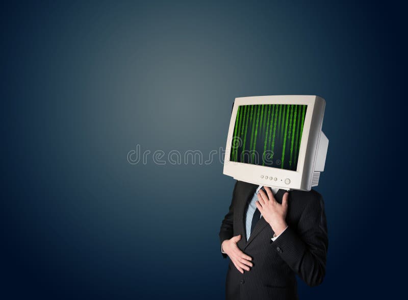Cyber Human with a Monitor Screen and Computer Code on the Displ Stock ...