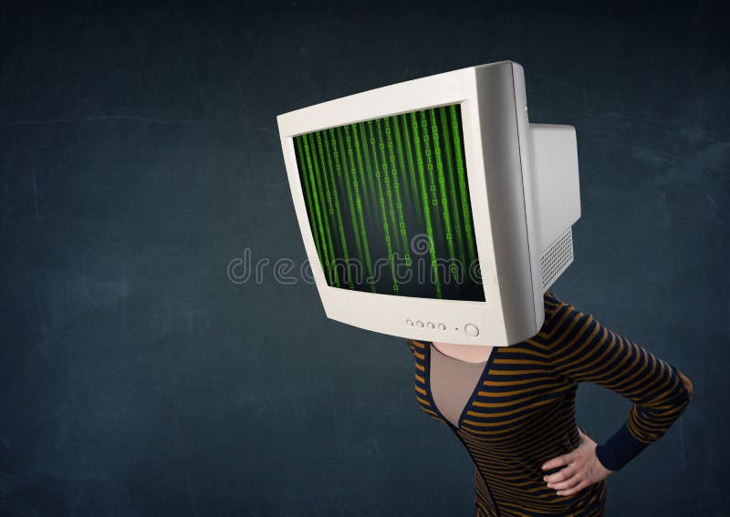 Cyber Human with a Monitor Screen and Computer Code on the Display ...