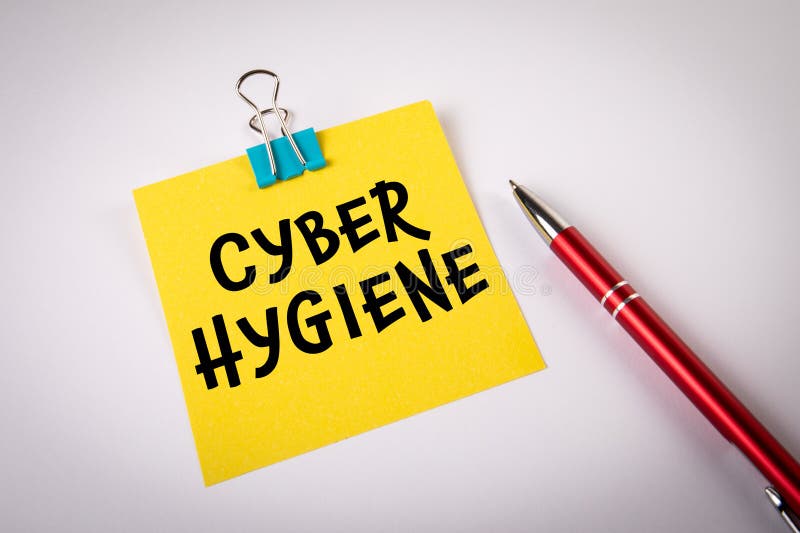 Cyber Hygiene. Yellow Notepad and Pen on White Office Table Stock Photo ...