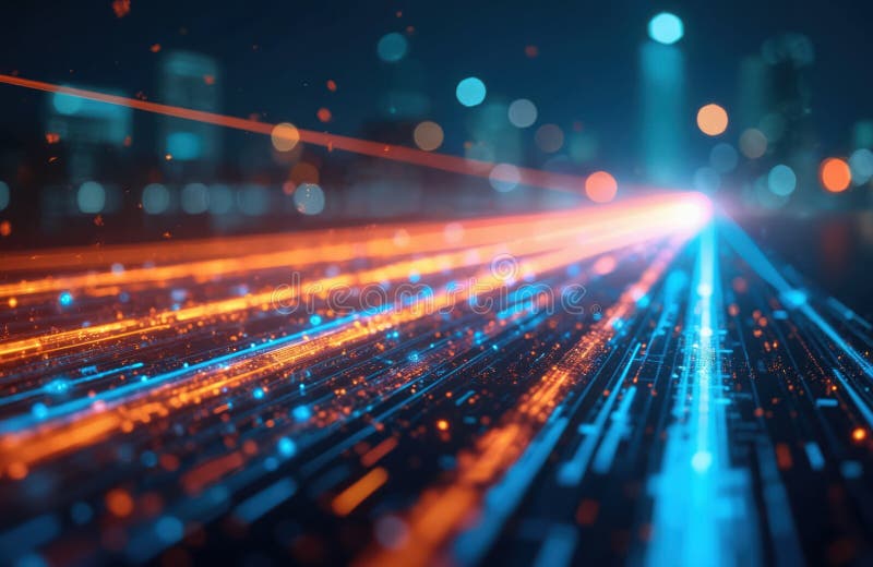 Cyber Innovation Tech Background. Orange, Blue Glowing Lights ...