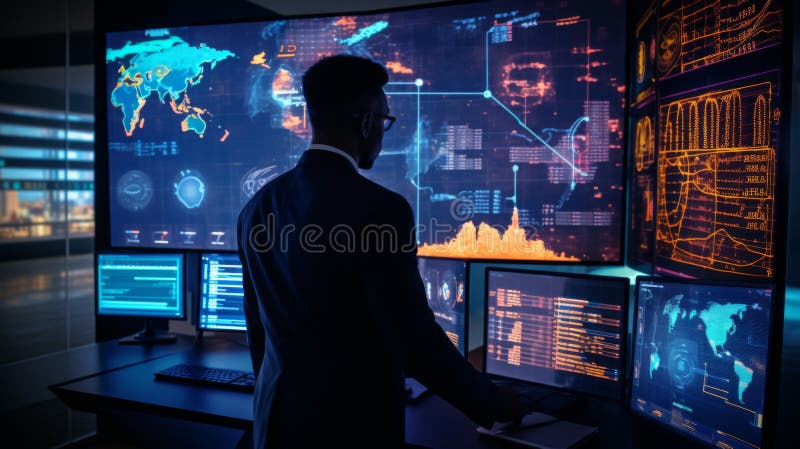 Cyber Intelligence Office Scene Ai Generated Stock Photo - Image of ...