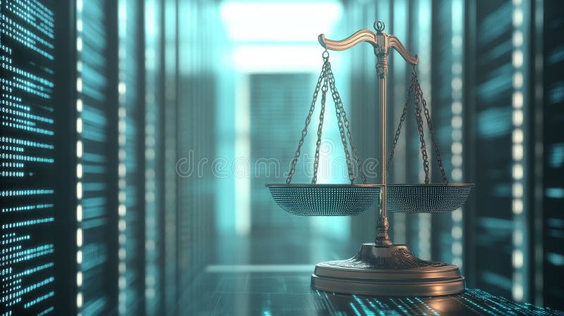 Cyber Justice Scales of Data, Digital Law, 3D Render, Cybersecurity ...