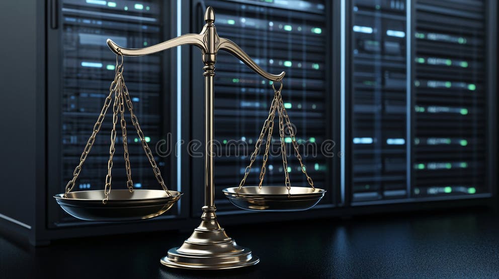 Cyber Justice Scales Server Room Data Security High Quality Image Stock ...