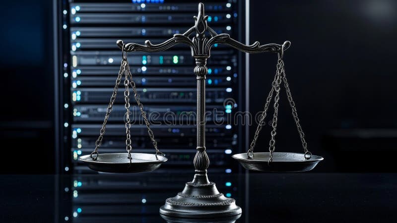 Cyber Justice Scales Server Room Law Technology High Quality Image ...