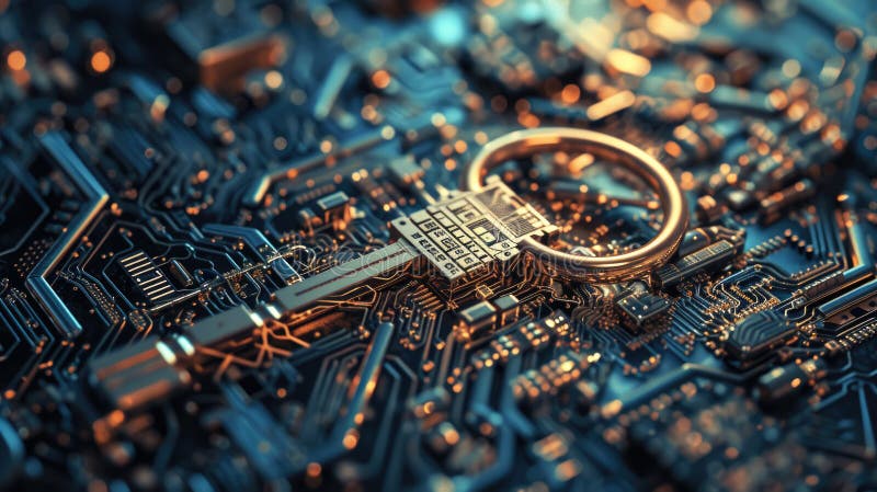 Cyber Key on Abstract Dark Data Space Background, Digital Protection of ...