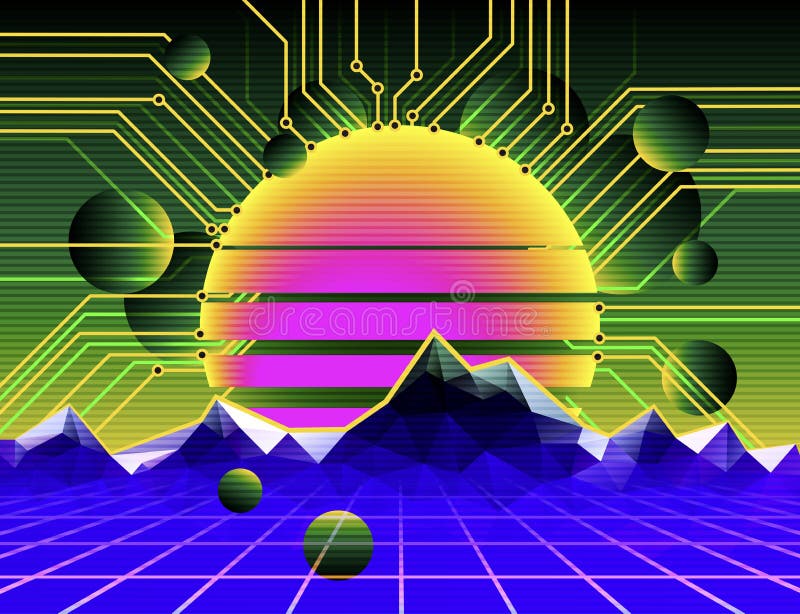 Cyber landscape poster stock vector. Illustration of glow - 101801197