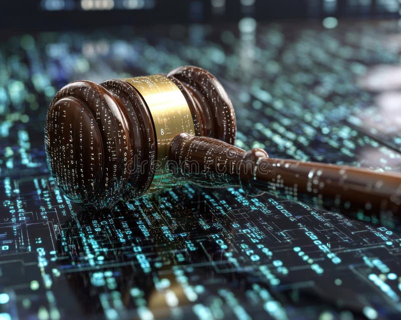 Cyber Law Enforcement a Court Gavel Amidst Digital Encryption Codes ...