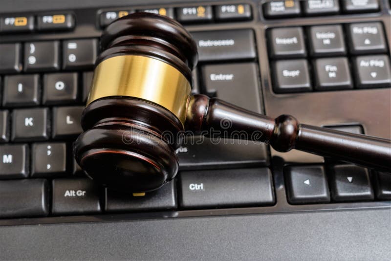 Cyber Law or Justice Concept, Judge Gavel on Computer Keyboard Stock ...