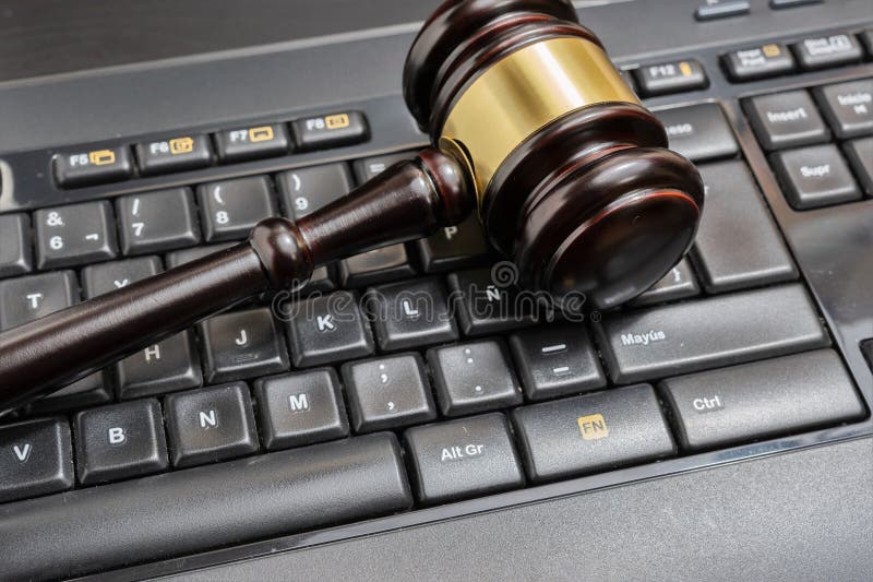 Cyber Law or Justice Concept, Judge Gavel on Computer Keyboard Stock ...