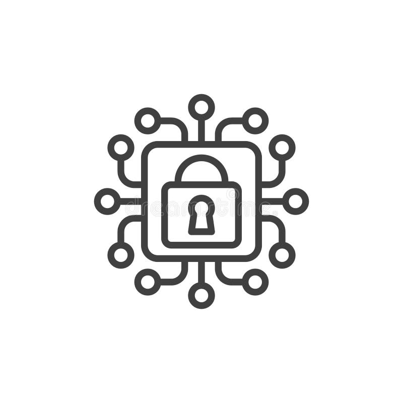Cyber lock line icon stock vector. Illustration of pixel - 246640696