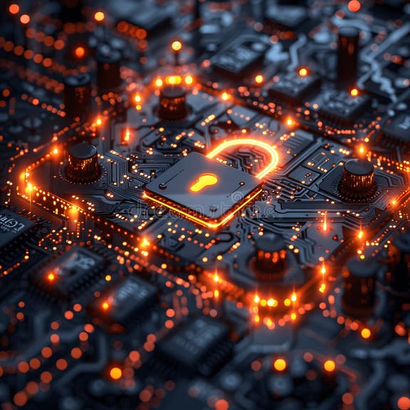 Cyber Lock Over Digital Code, Securing the Future. Stock Illustration ...