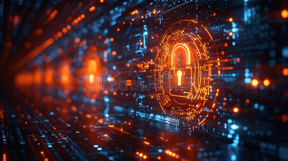 Cyber Lock Patrol in the Digital Code Fields. Stock Illustration ...