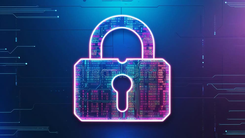 Cyber Lock Pattern, Neon Holograms, Deep Blue Cyber Field, Encrypted ...