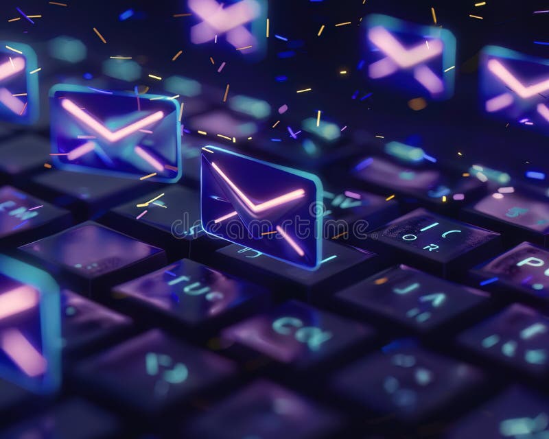 Cyber Mail Envelopes Hover Over a Keyboard Visualizing Advanced ...