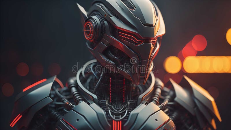 Cyber Man or Robot with Black and Red Background, Ai Generated Stock ...