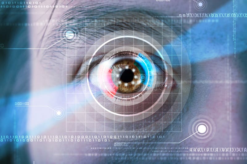 Cyber Man with Technolgy Eye Looking Stock Image - Image of closeup ...