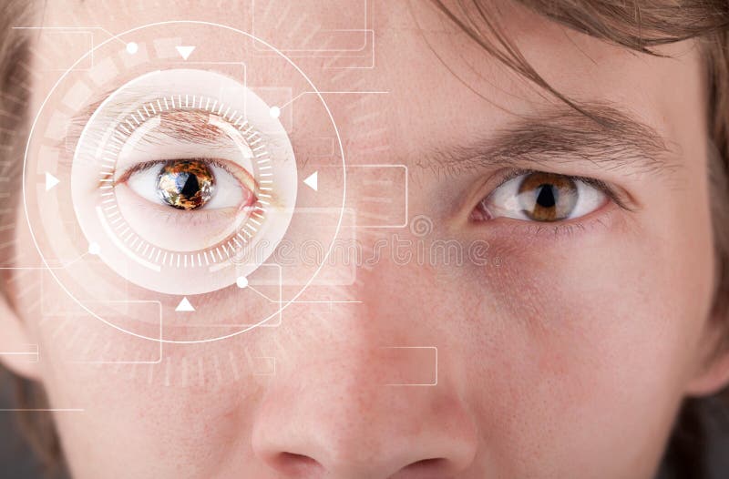 Cyber Man with Technolgy Eye Looking Stock Image - Image of computer ...