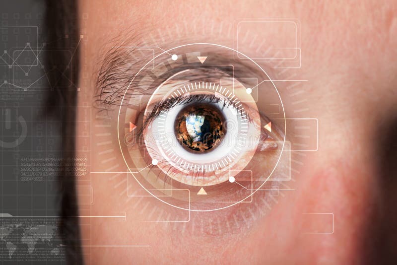 Cyber Man with Technolgy Eye Looking Stock Photo - Image of iris ...