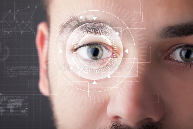 Cyber Man with Technolgy Eye Looking Stock Photo - Image of computer ...