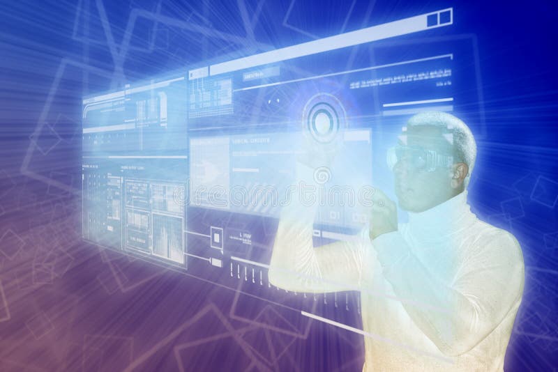 Cyber Man in White Using Augmented Reality Digital Display Stock Image ...