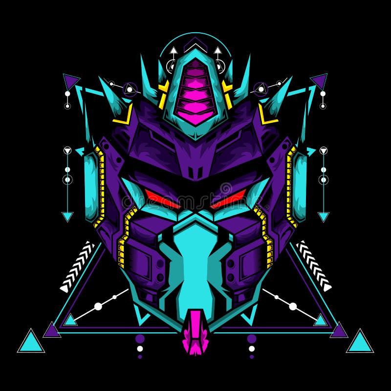 Cyber Mask with Geometrical Pattern on Black Background, Can Use for T ...