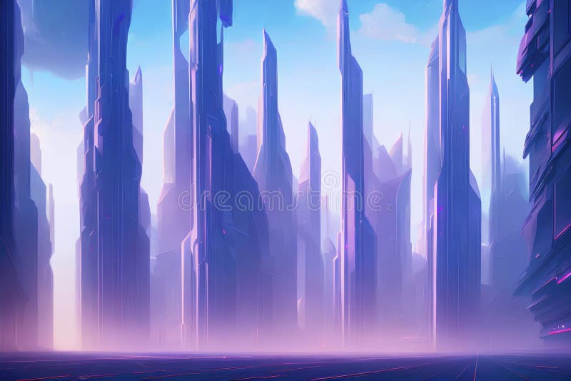 Cyber Mega City of the Future Landscape Scene, Colorful Illustration ...