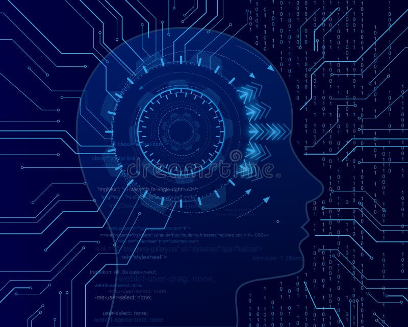 Cyber Mind on the Binary Code Background. Big Data Artificial Intelligence Stock Vector ...