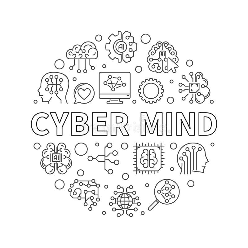 Cyber Mind Concept Minimal Round Outline Banner - Vector AI ...