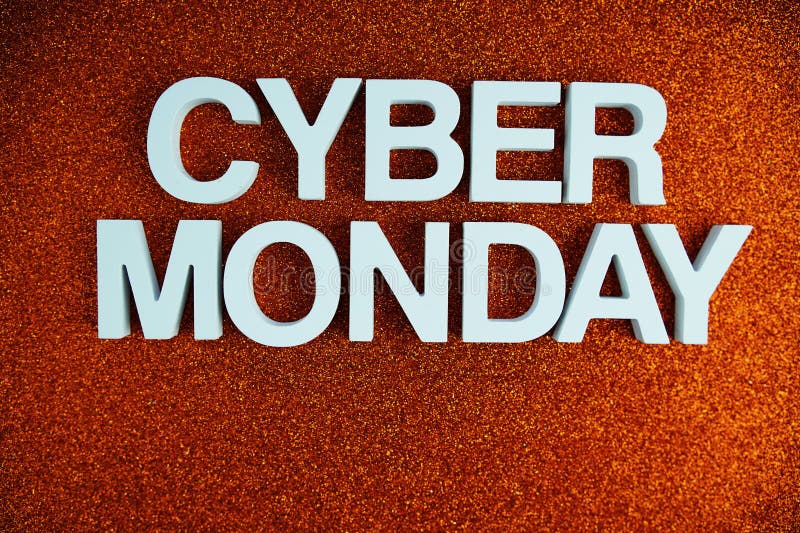 Cyber Monday Alphabet Letters on Orange Glitter Background Stock Image ...