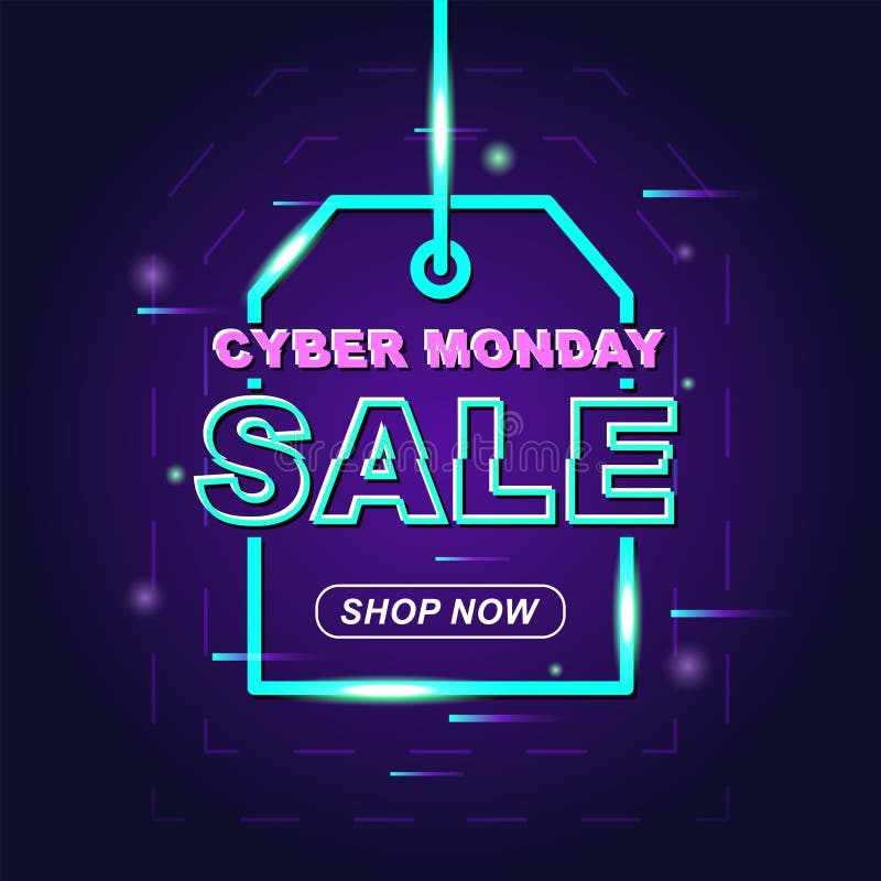 Cyber Monday Banner with Neon Design and Shop Button Concept Stock ...