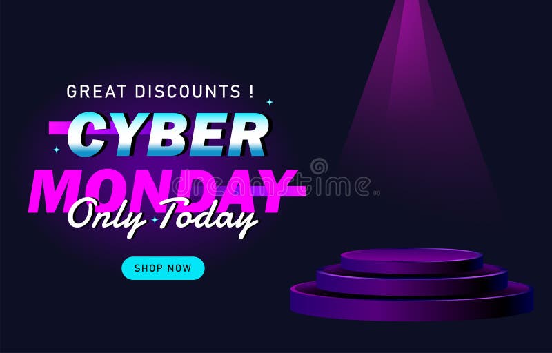 Cyber Monday Banner with Podium Design and Shop Button Concept Stock ...
