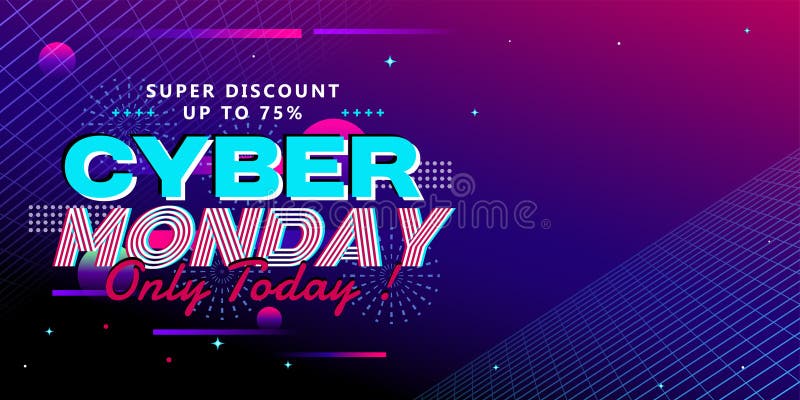 Cyber Monday Banner with Retro Neon Design and Shop Button Concept ...