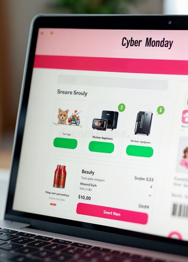 Cyber Monday Deals on an Ecommerce Website is Shown on a Laptop Screen ...
