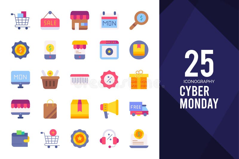 25 Cyber Monday Flat Icon Pack. Vector Illustration Stock Vector ...